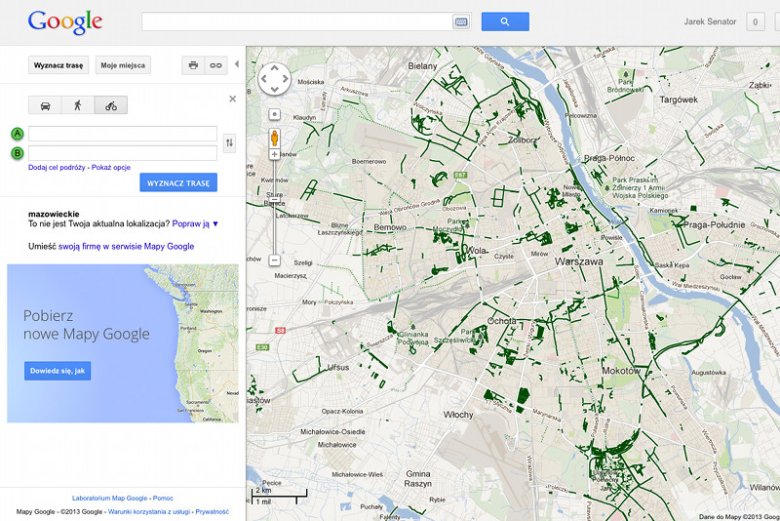 Trasy rowerowe w Google Maps | naTemat.pl